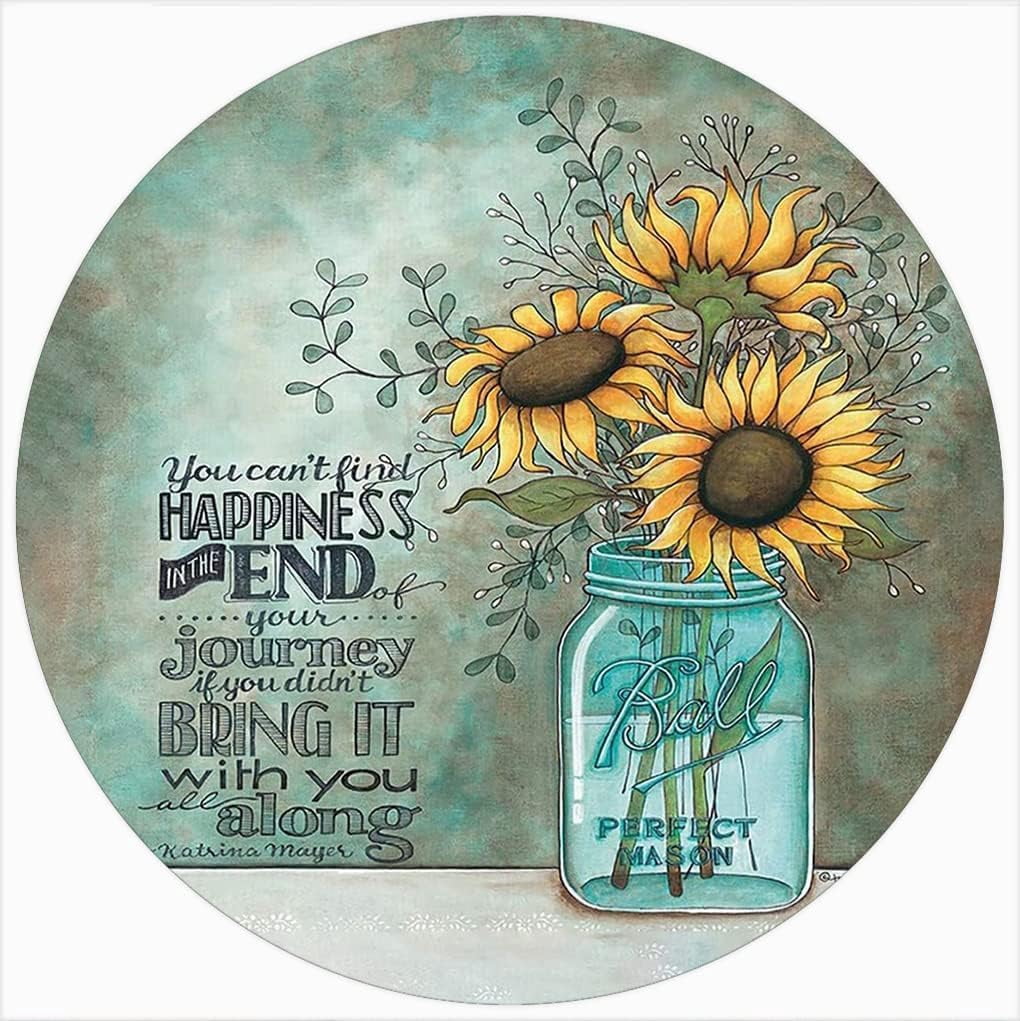 Round Metal Tin Sign Rustic Floral Country Farmhouse Sunflower Wall ...