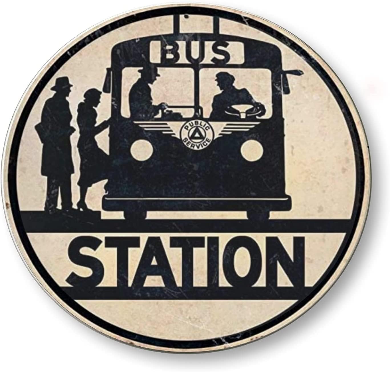 Round Metal Tin Sign Rustic Wall Decor Bus Station Stop Public ...