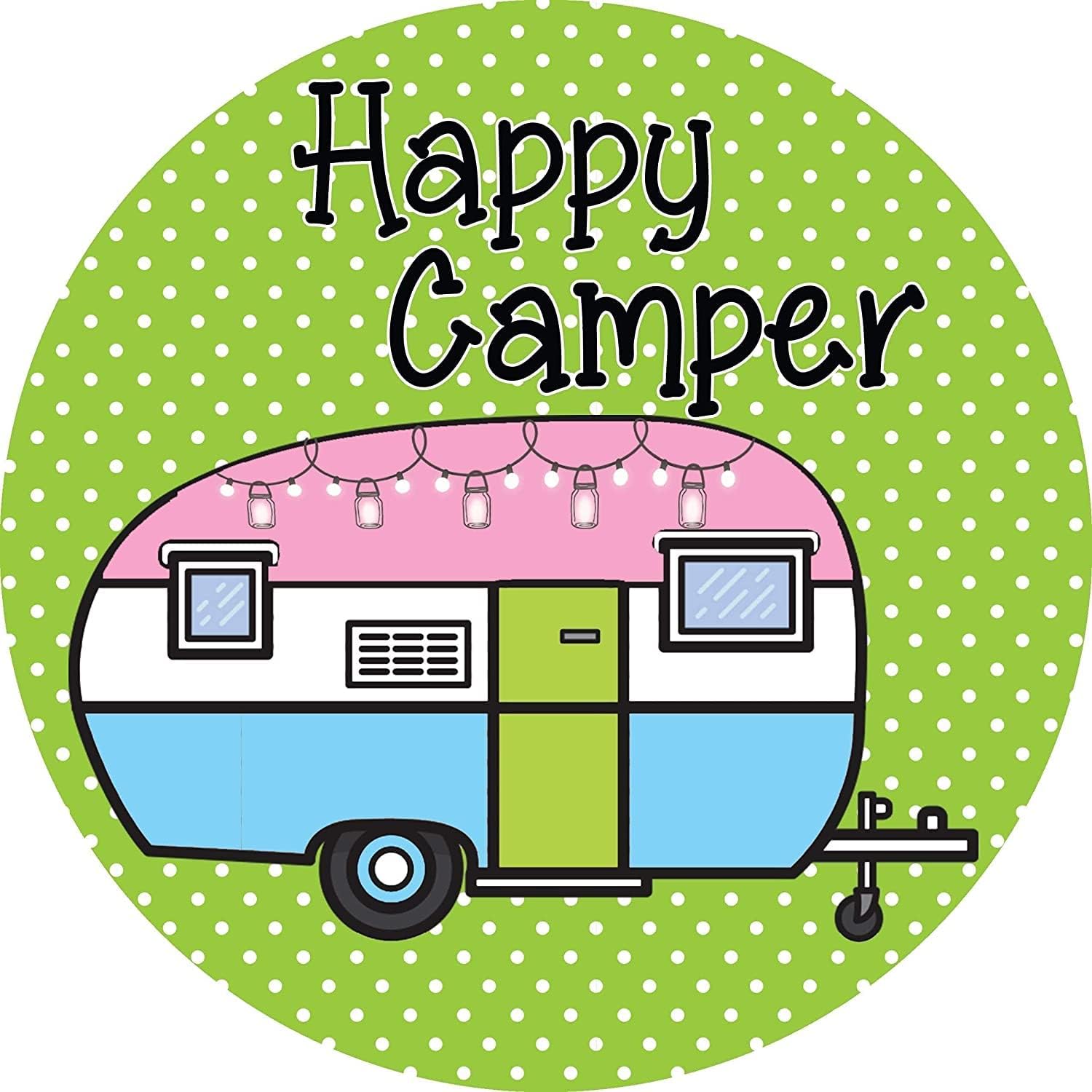 Round Metal Tin Sign Rustic Wall Decor Camper Wreath Sign,Happy Camper ...