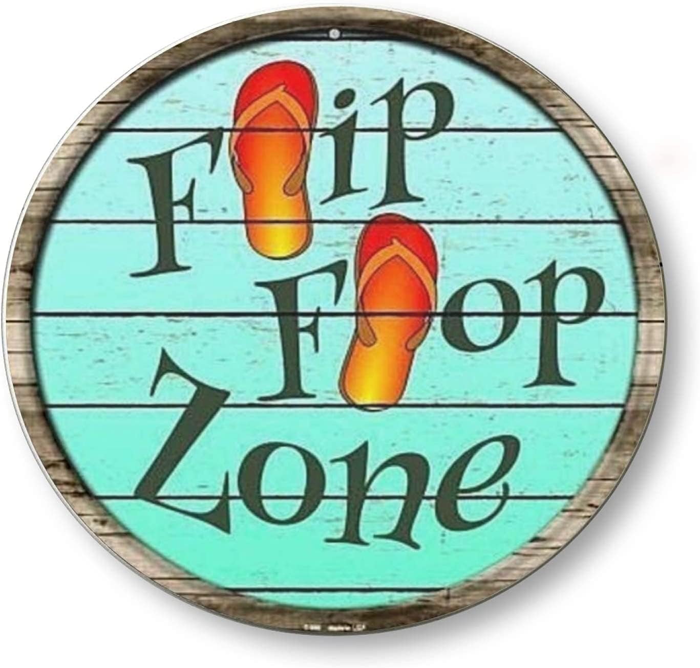 Round Metal Tin Sign Rustic Wall Decor Flip Flop Zone Round Metal Sign ...