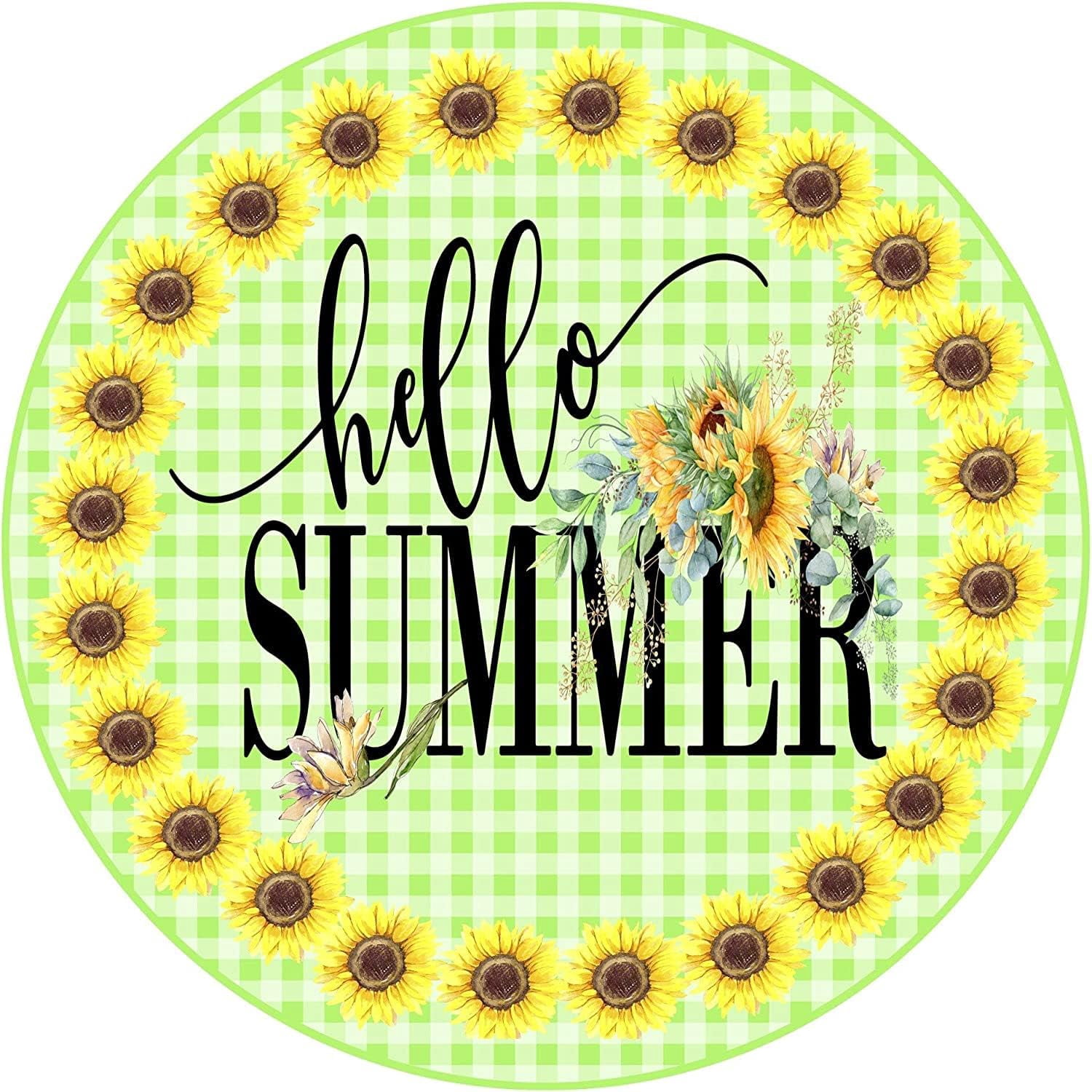 Round Metal Tin Sign Rustic Wall Decor Wall Plaque Hello Summer Round ...