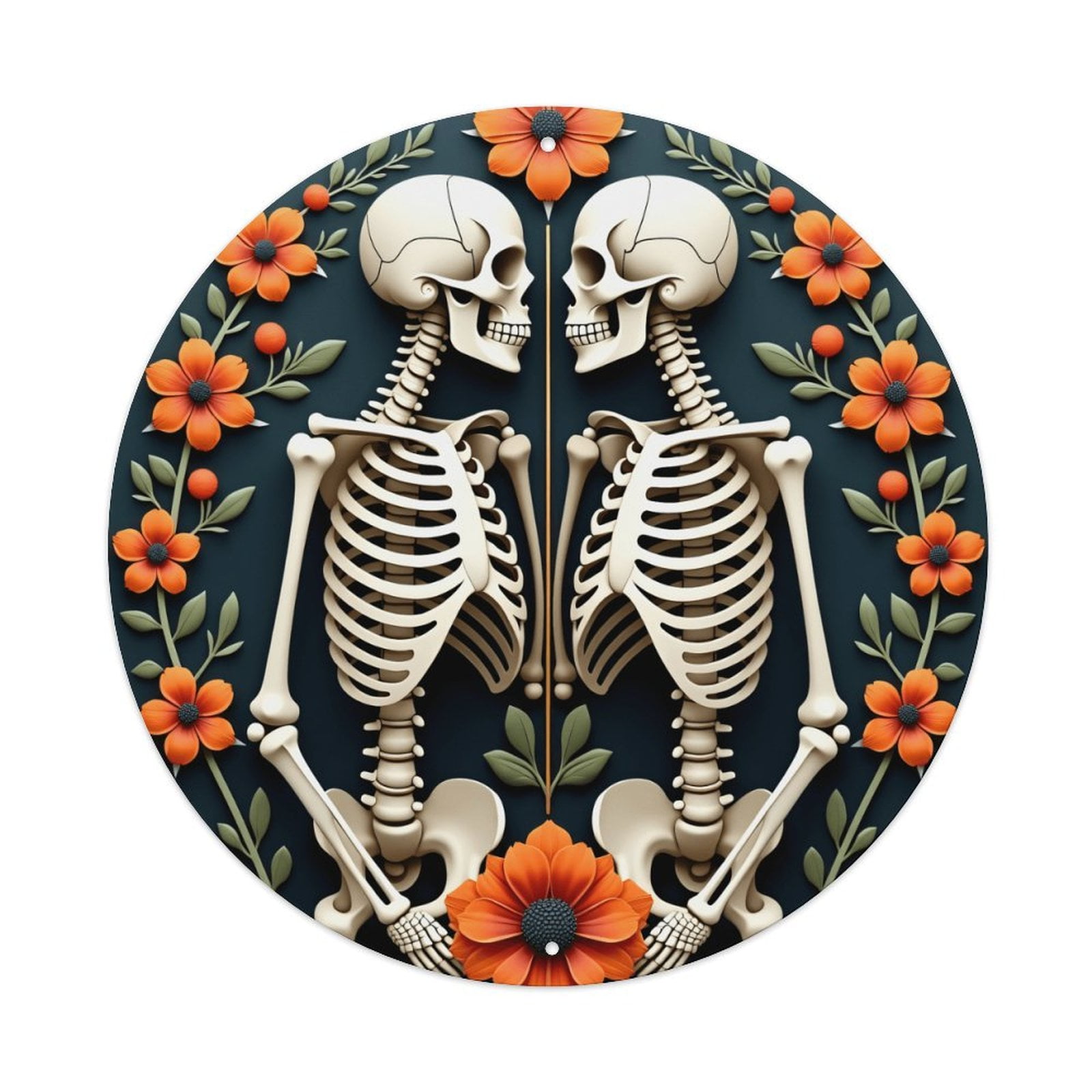 Round Metal Tin Sign Rustic Wall Decor Skeleton Skull Bones Round Metal ...