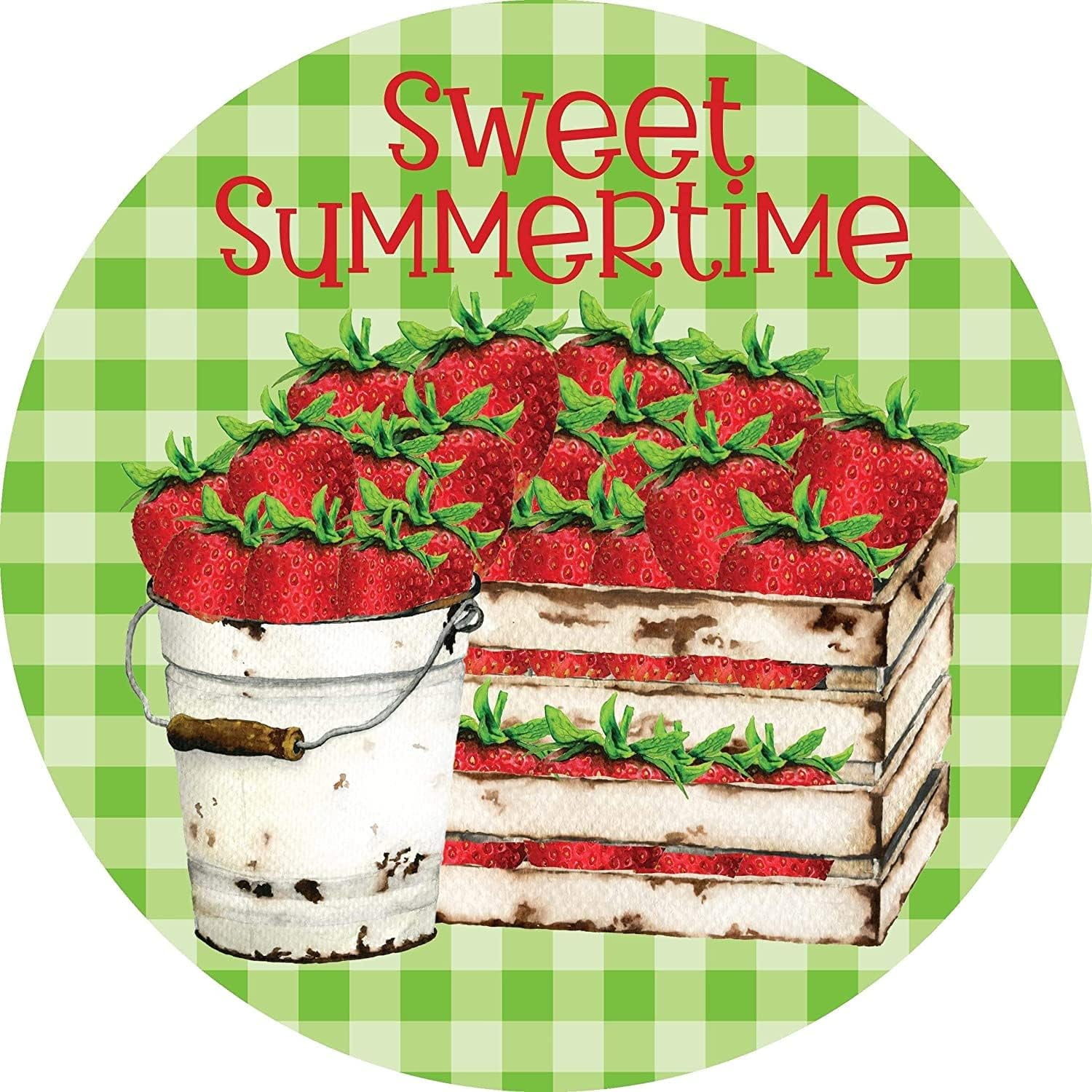 Round Metal Tin Sign Rustic Wall Decor Strawberries Wreath Sign,Summer ...