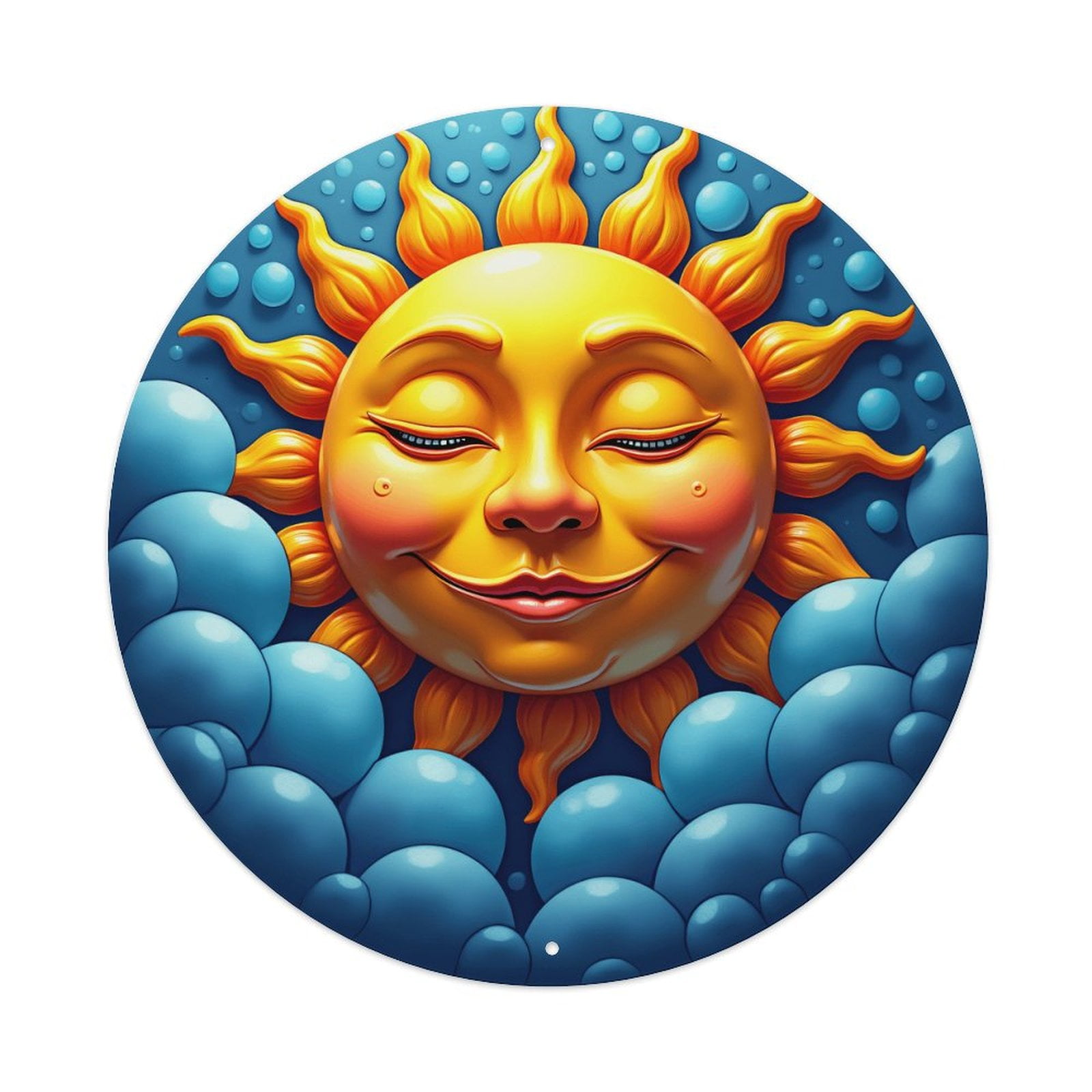 Round Metal Tin Sign Rustic Wall Decor Sun Face Smile Round Metal Sign ...