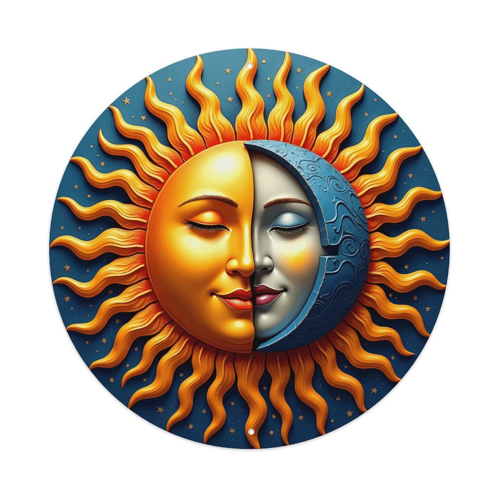 Round Metal Tin Sign Rustic Wall Decor Sun Moon Yinyang Round Metal ...