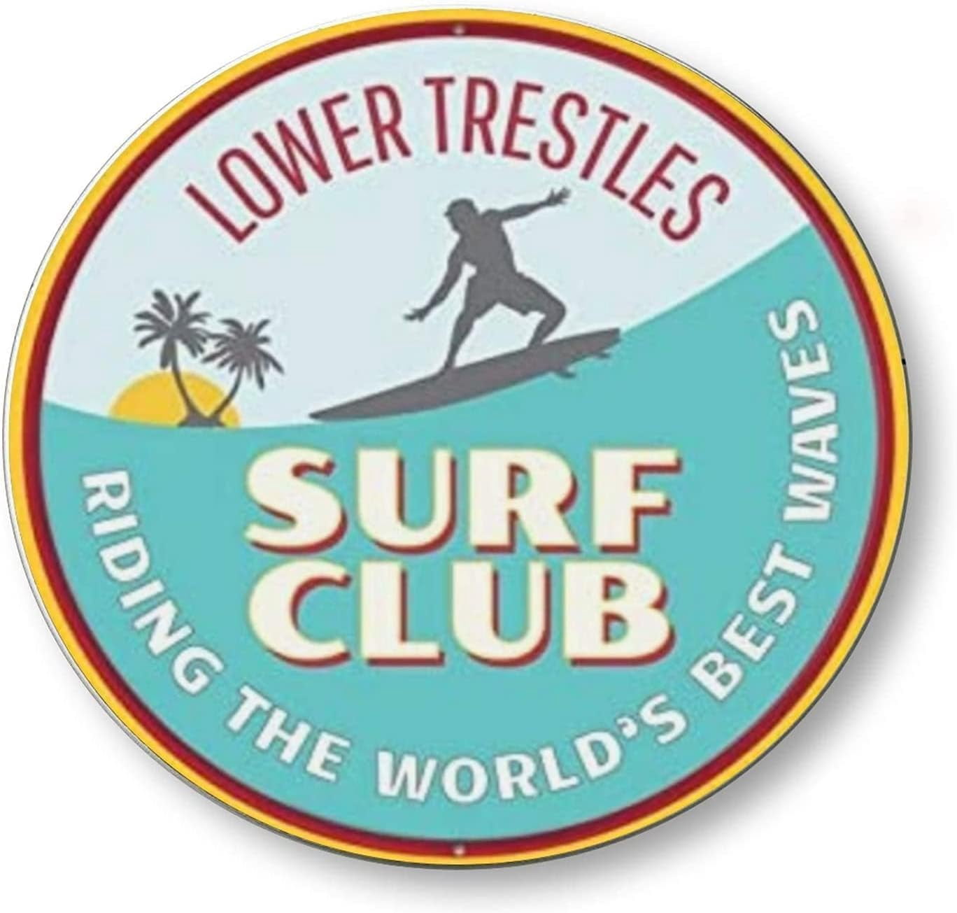 Round Metal Tin Sign Rustic Wall Decor Surf Club Wreath Sign Wall ...