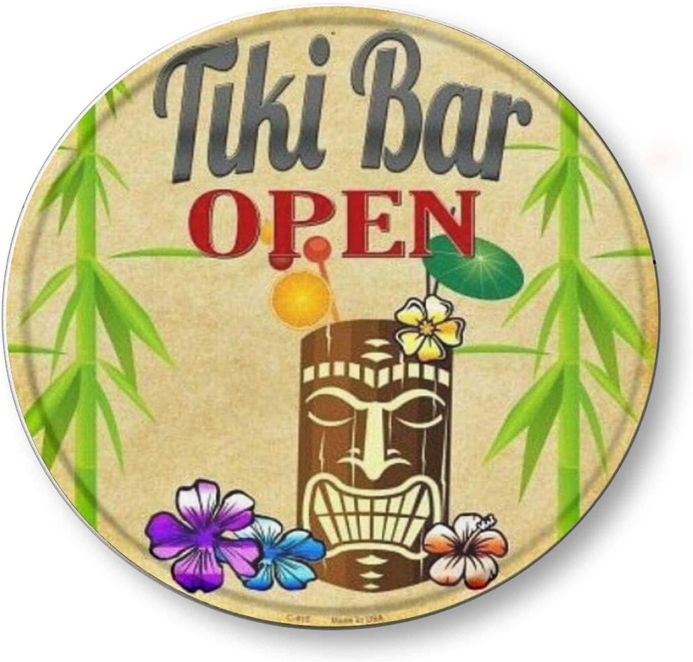 Round Metal Tin Sign Rustic Wall Decor Tiki Bar Open Wreath Sign Wall ...