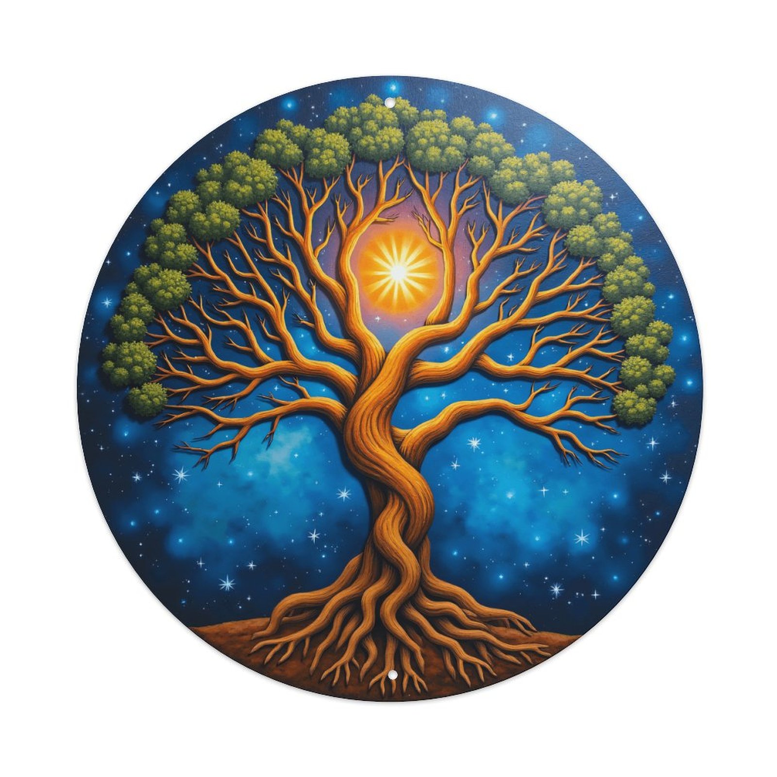 Round Metal Tin Sign Rustic Wall Decor Tree Night Sky Round Metal Sign ...