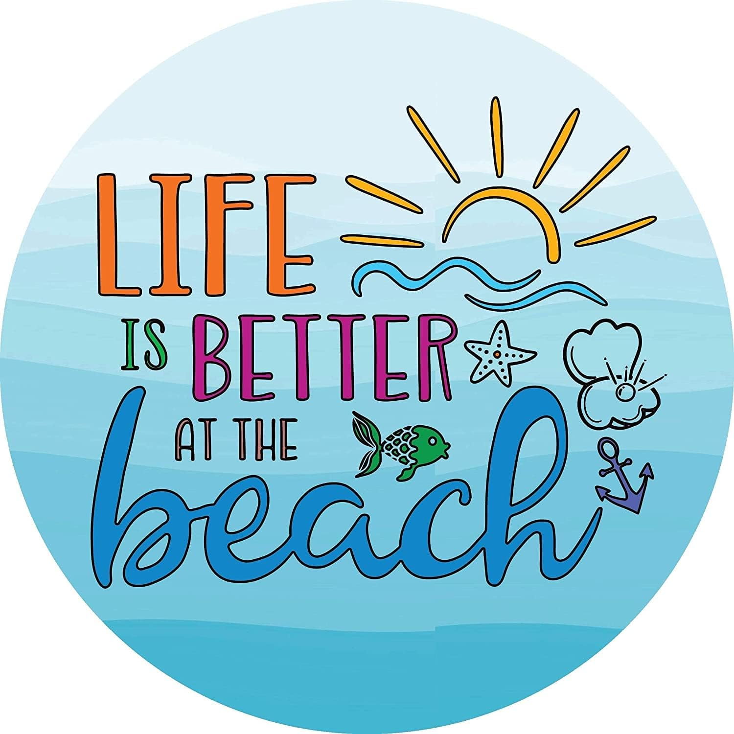 Round Metal Tin Sign Rustic Wall Decor Tropical Wreath Sign, Beach ...