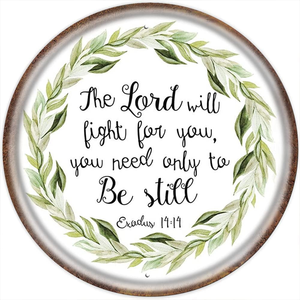 Round Metal Tin Sign Rustic Wall Decor Wall Plaque Bible Verse ...