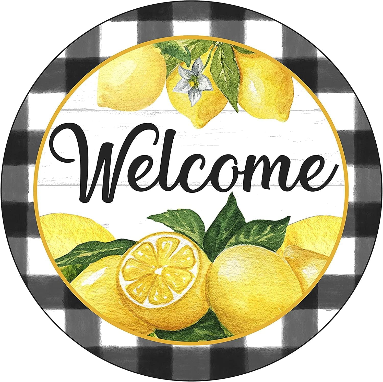 Round Metal Tin Sign Rustic Wall Decor Welcome Lemon Wreath Sign ...