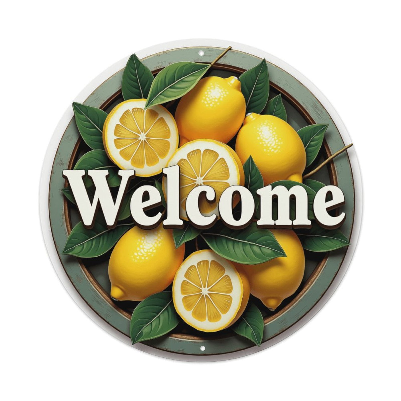 Round Metal Tin Sign Rustic Wall Decor Welcome Lemons Fruit Round Metal ...