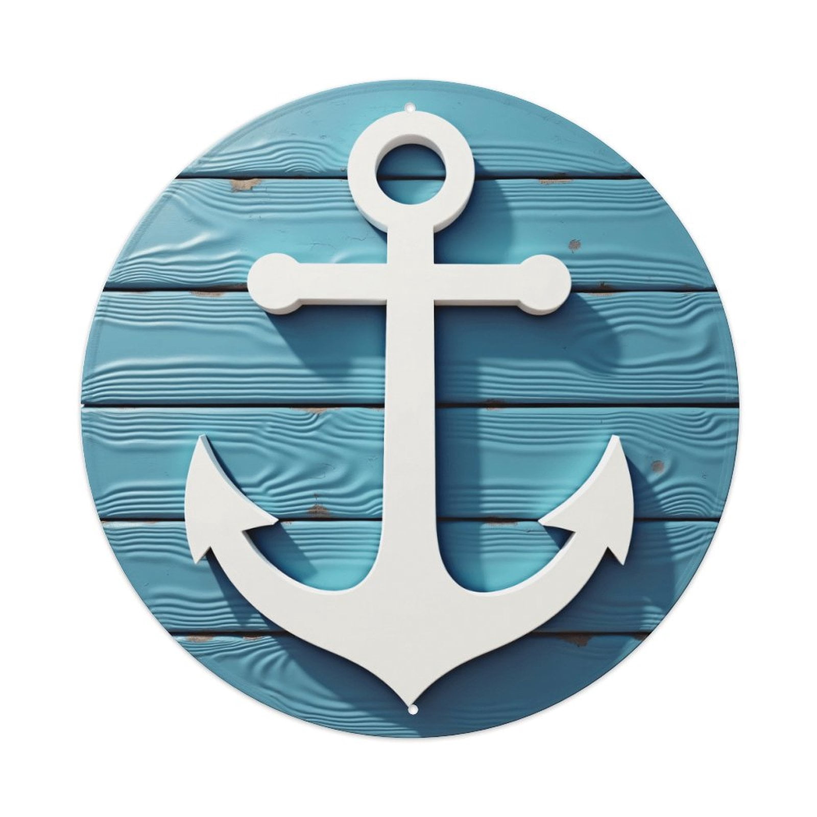 Round Metal Tin Sign Rustic Wall Decor White Anchor Nautical Round ...