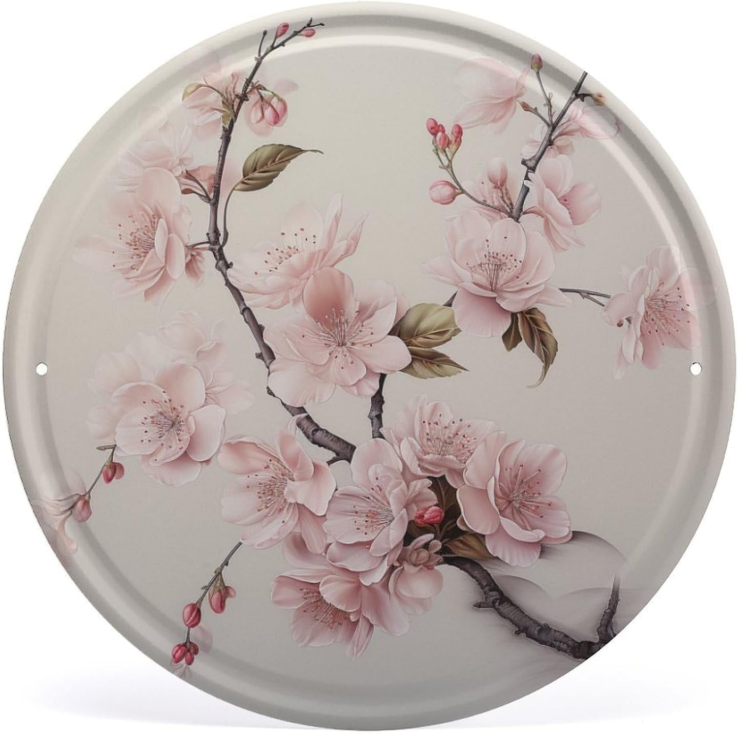 Round Metal Tin Sign Sakura Flowers And A Branch Vintage Metal Tin ...