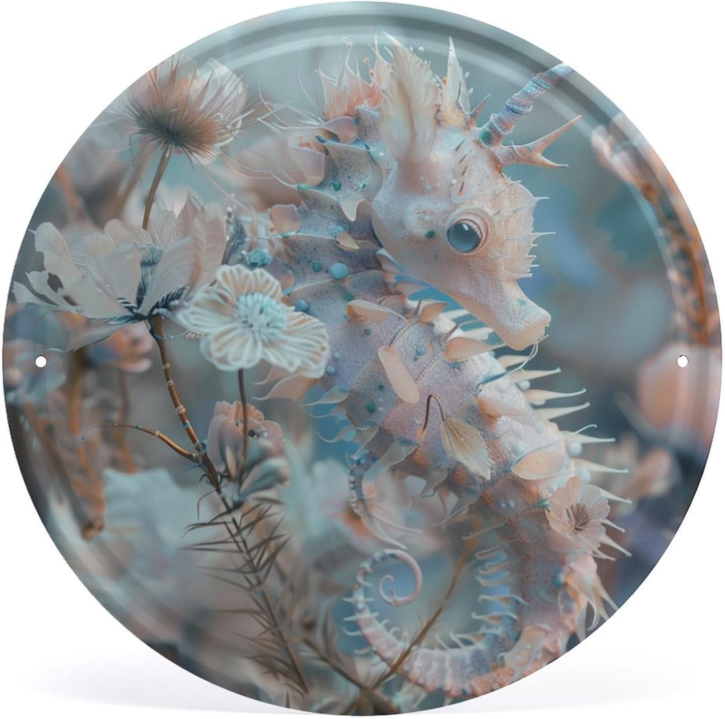 Round Metal Tin Sign Small Seahorse And Flower Vintage Metal Tin ...