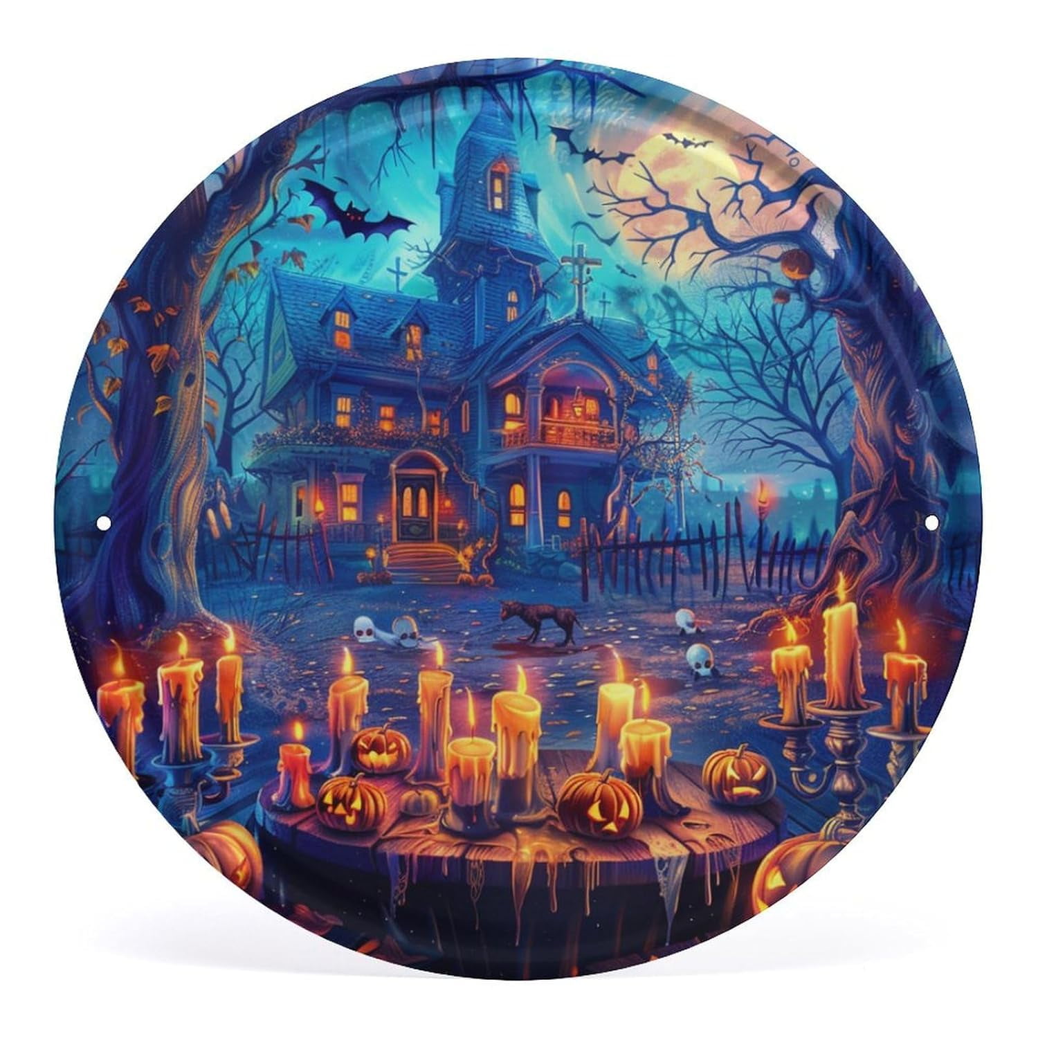 Round Metal Tin Sign Vintage Halloween Rustic Metal Wall Plate Vintage ...