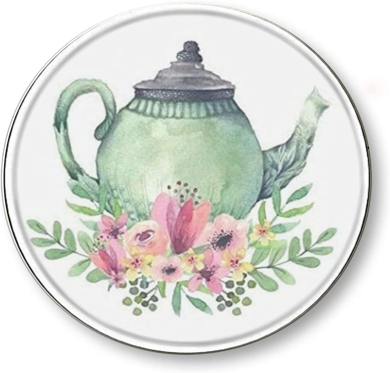 Round Metal Tin Sign Wall Decor Plaque Pretty Tea Pot Wreath Sign ...