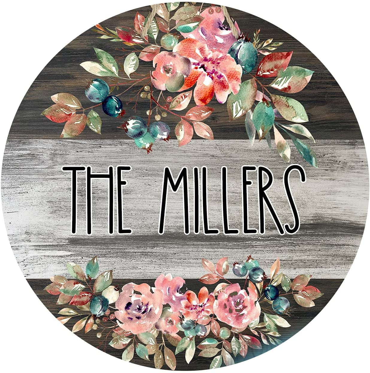 Round Metal Tin Sign Wall Decor Door Hanger Sublimation Wood And Floral ...