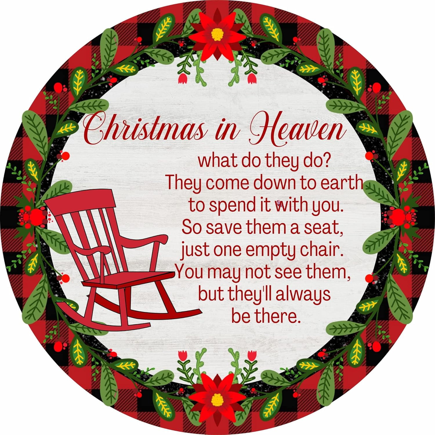 Round Metal Tin Signs Christmas In Heaven Rocking Chair Circle Metal ...