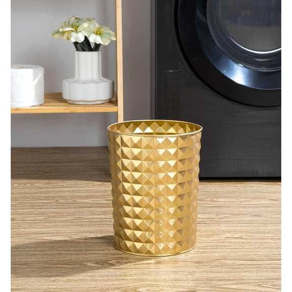 Round Metal Trash Can, Decorative Diamond Pattern Wastebasket, Modern ...