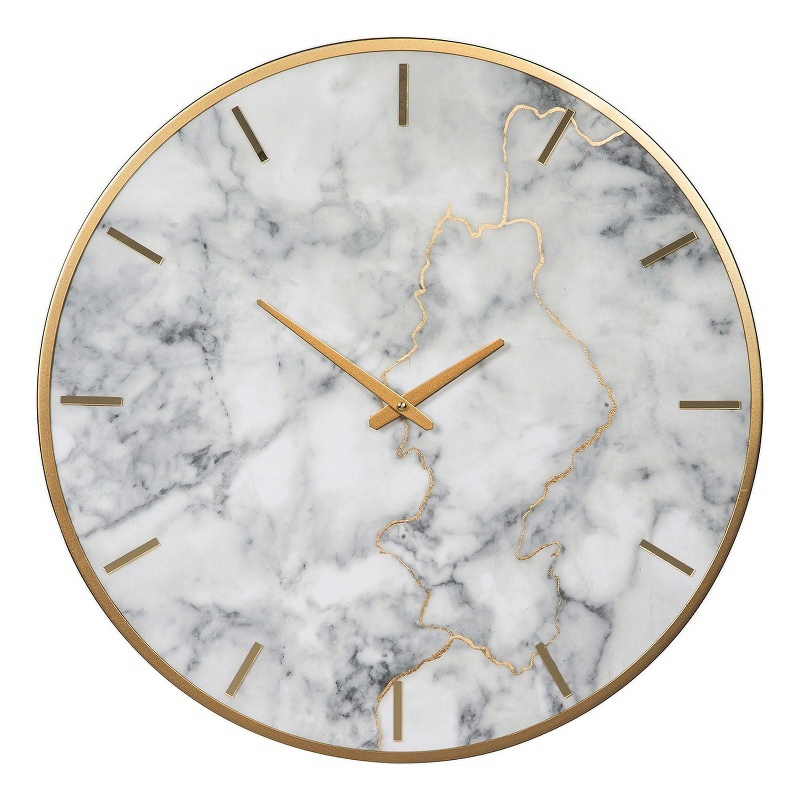 Round Metal Wall Clock with Faux Marble Background Gold and White ...
