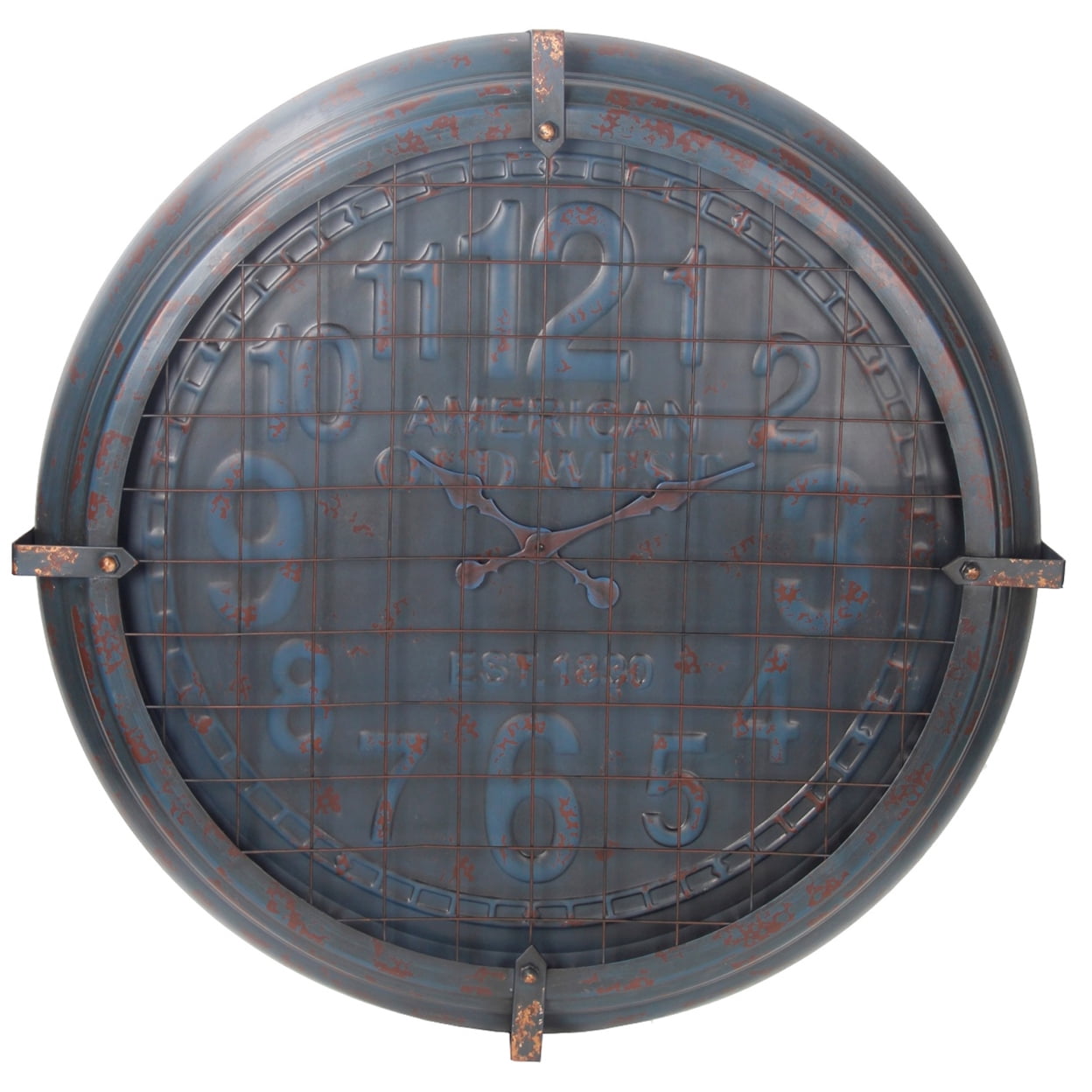 Round Metal Wall Clock with Mesh Overlay and Roman Numerals, Blue ...
