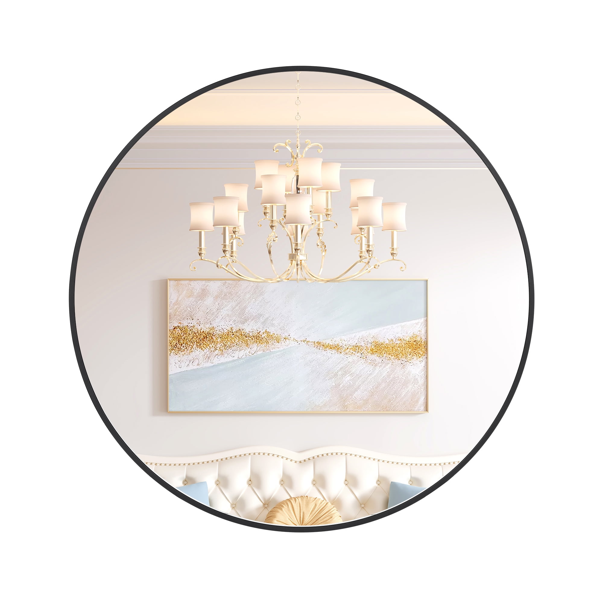 Round Mirror, 20 inch Circle Mirror, Black Metal Frame Round Mirror for ...