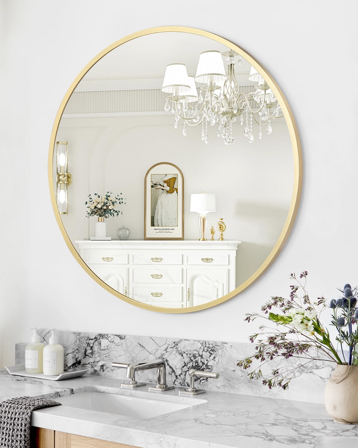 Round Mirror, 20 inch Circle Mirror, Gold Metal Frame Round Mirror for ...
