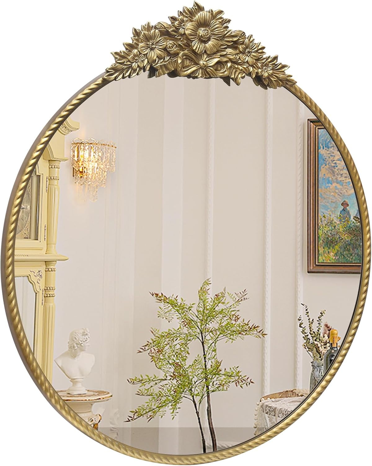 Round Mirror, 28''Baroque Style Wall Mirror Metal Frame Circle Mirrors ...