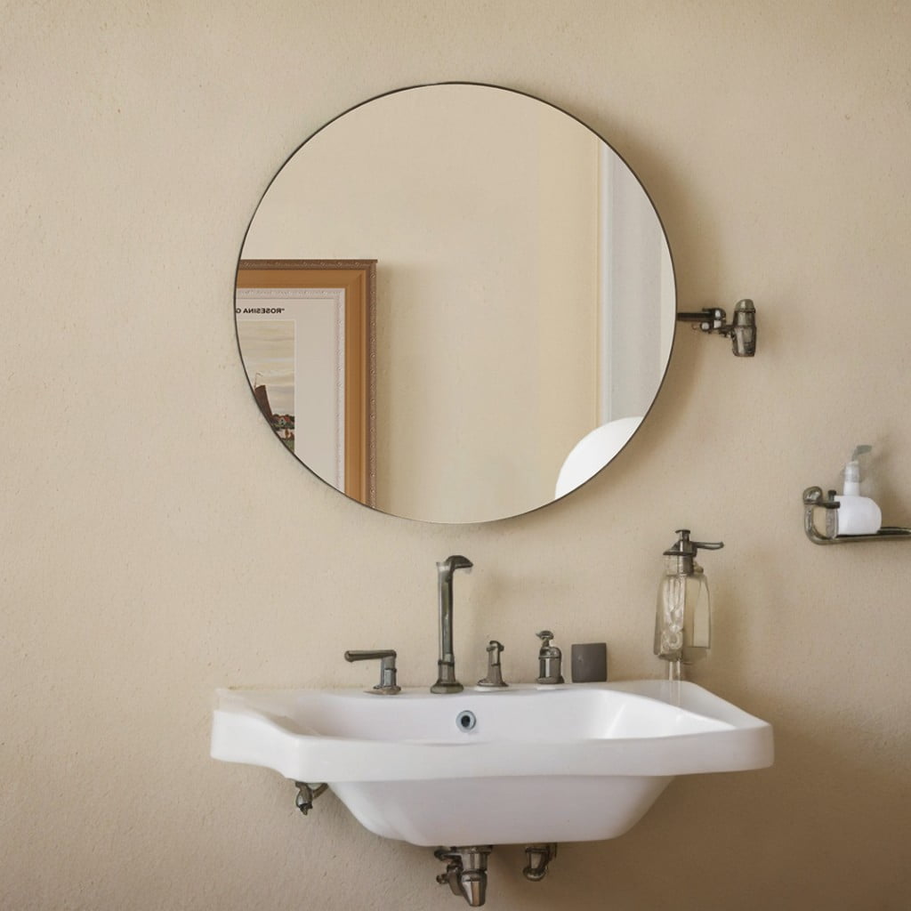36-Inch Round Wall Mirror, Ink Black Metal Frame, Easy Installation ...