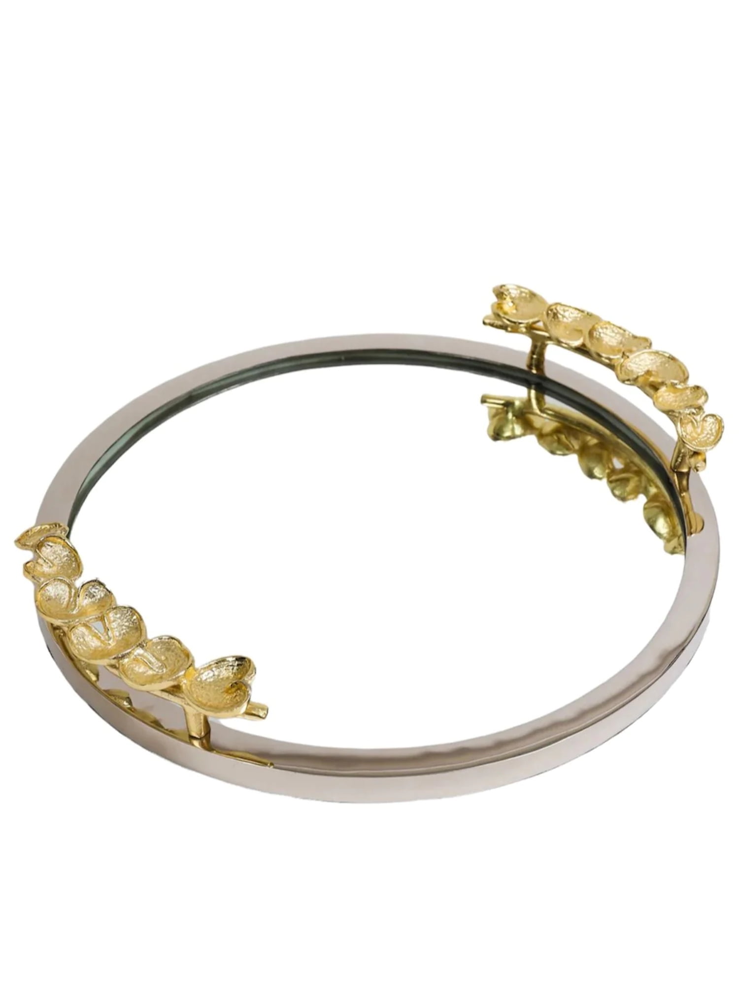 Round Mirror Tray with Gold Petal Handles - Large - Walmart.com