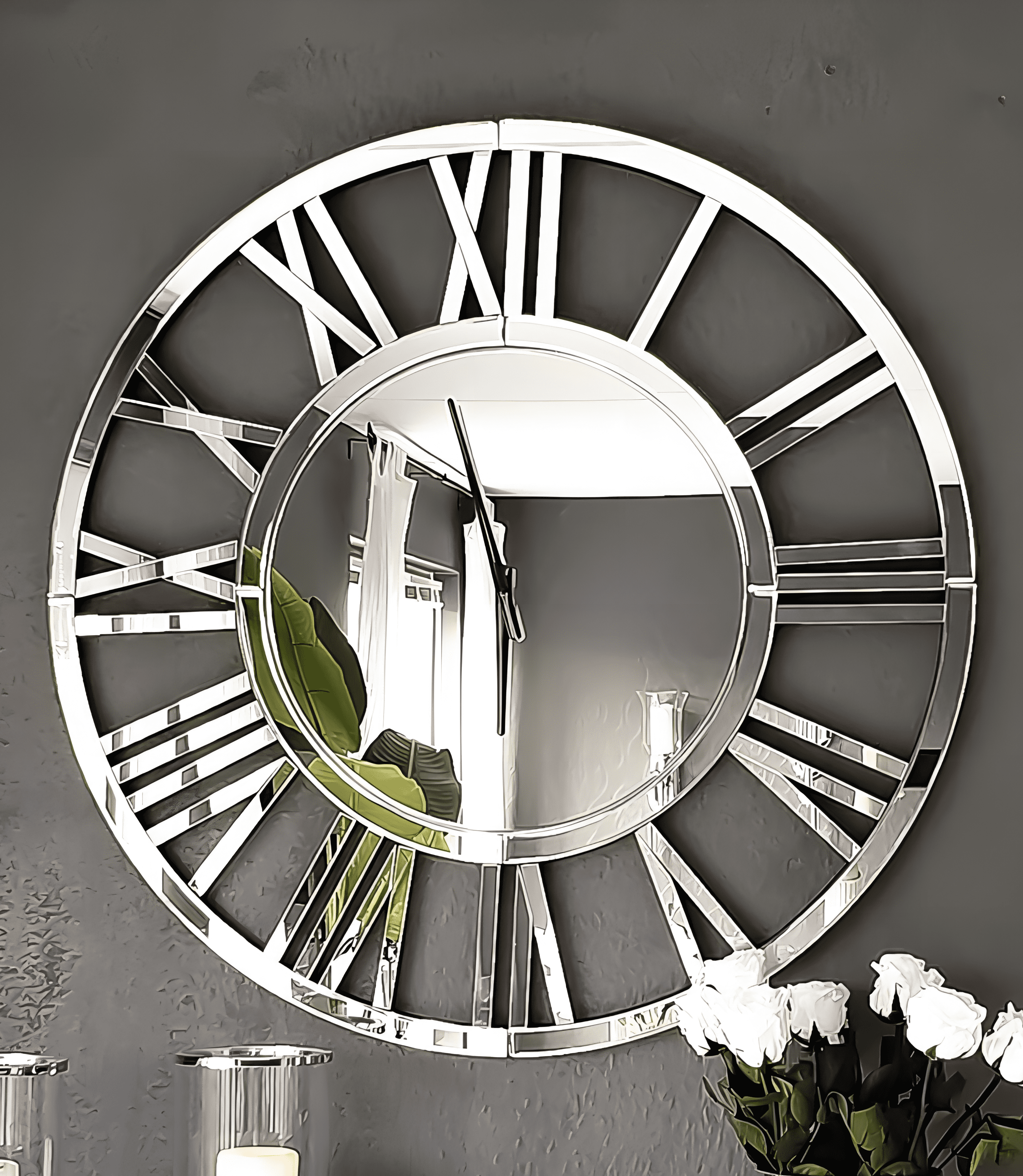 Round Mirror Wall Clock - 24" Modern Clocks Mirrored Wall Decor for ...