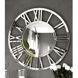 Round Mirror Wall Clock - 24" Modern Clocks Mirrored Wall Decor for ...