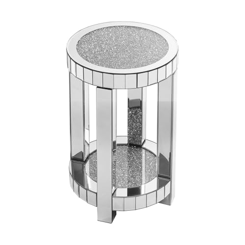 Round Mirrored End Table Modern 2 Layer Glass Sofa Side Table with ...