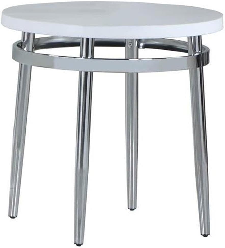 Round Modern Metal End Table with Faux Marble Top & Base in White ...
