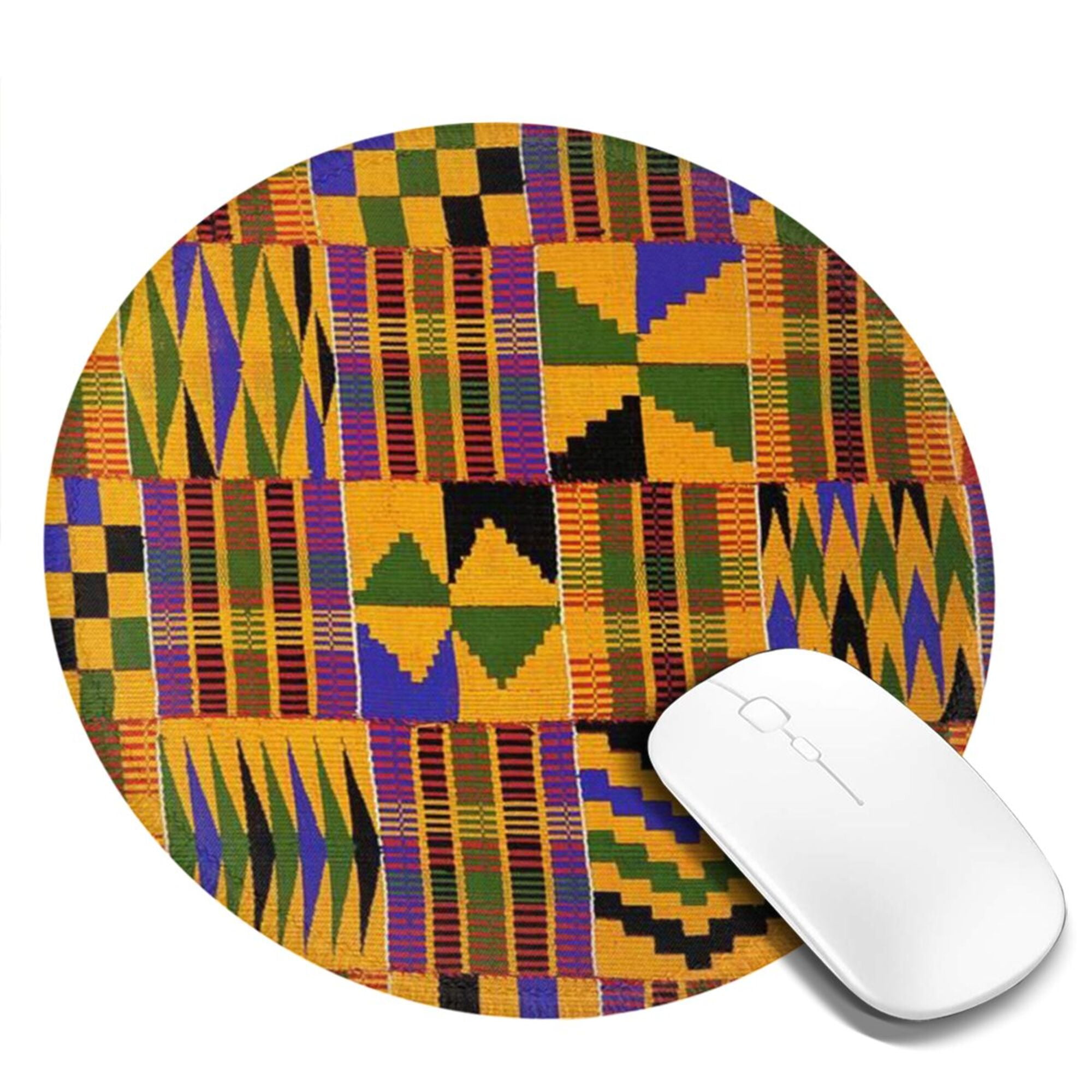 Round Mouse Pad AAA-Kente Cloth Weaving Print Non-Slip Rubber(8" Inch ...