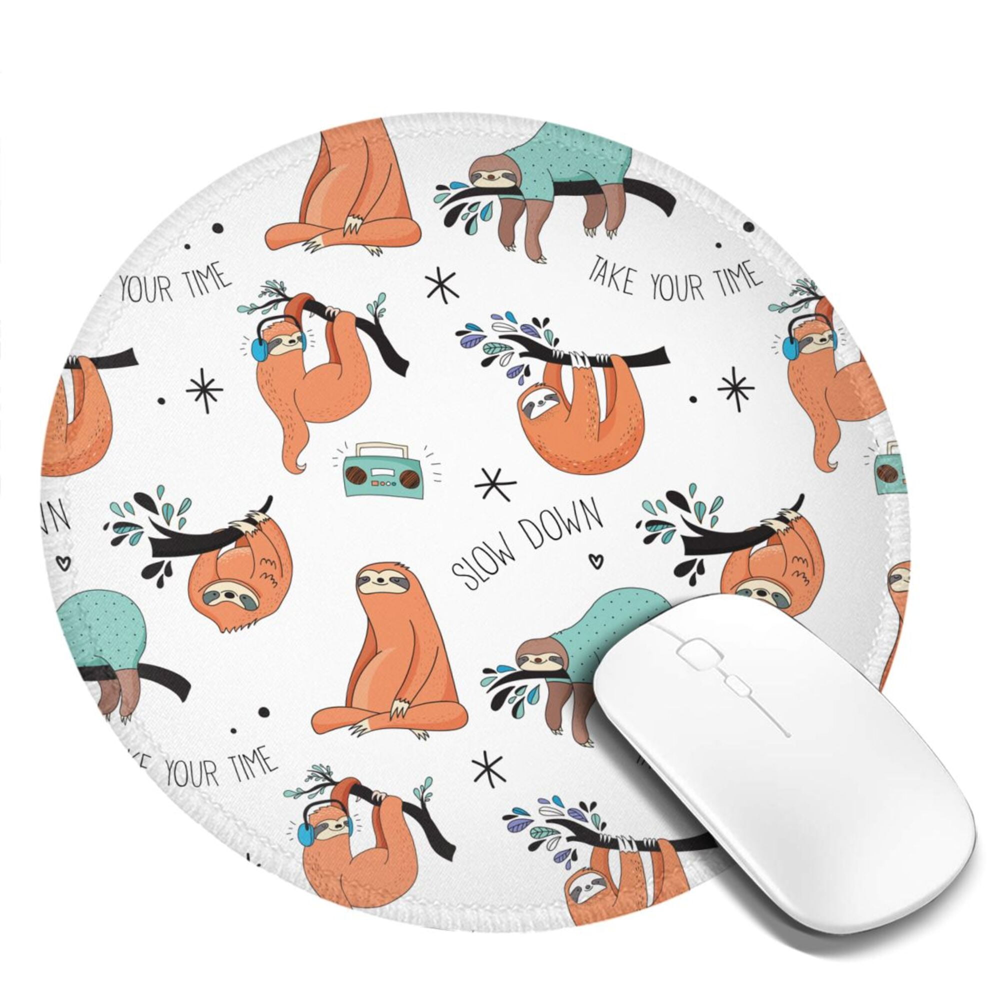 Round Mouse Pad Animals Decor Vector Cute Sloths Non-Slip Rubber(8 ...