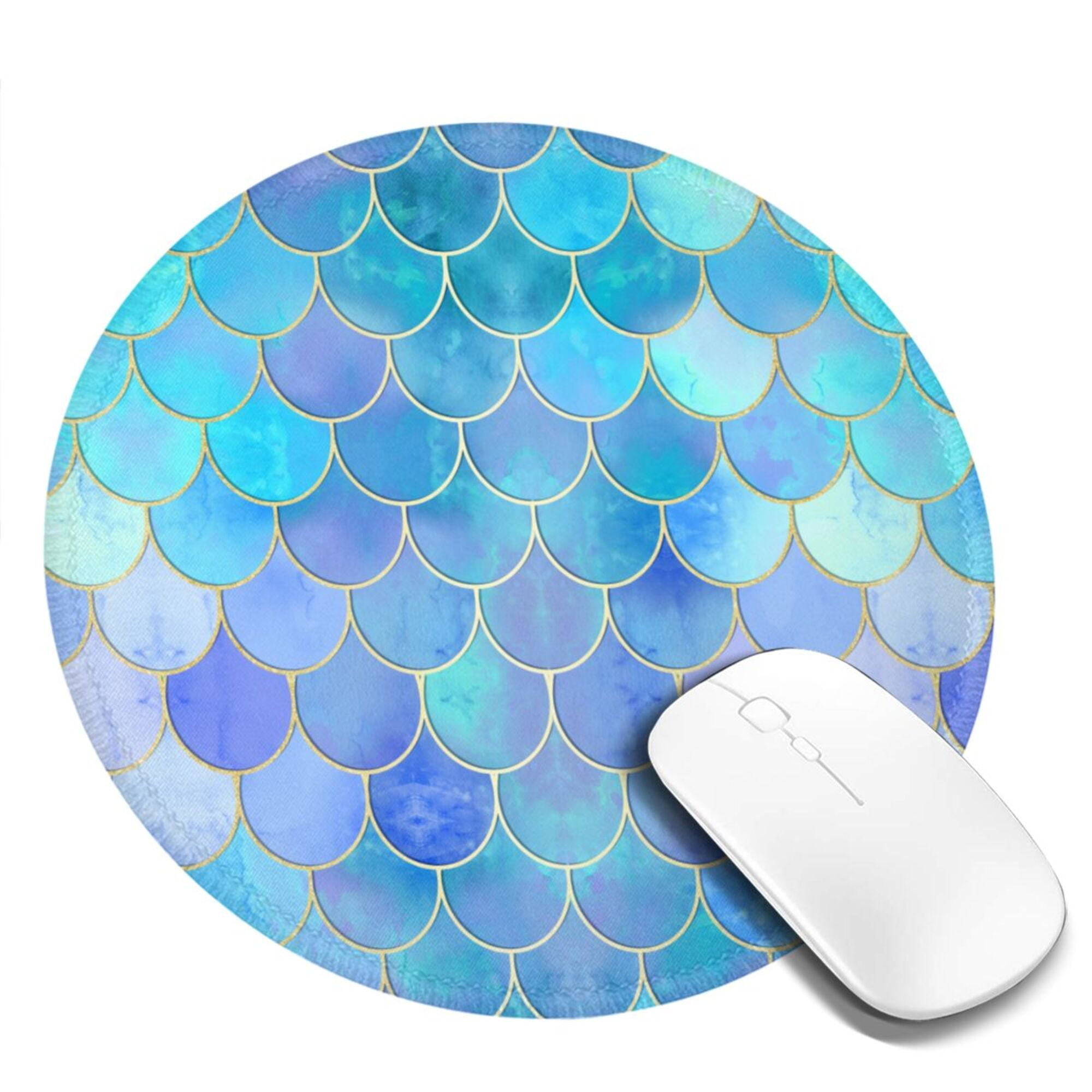 Round Mouse Pad Blue Mermaid Tail Scales Fish Scales Non-Slip Rubber(8 ...