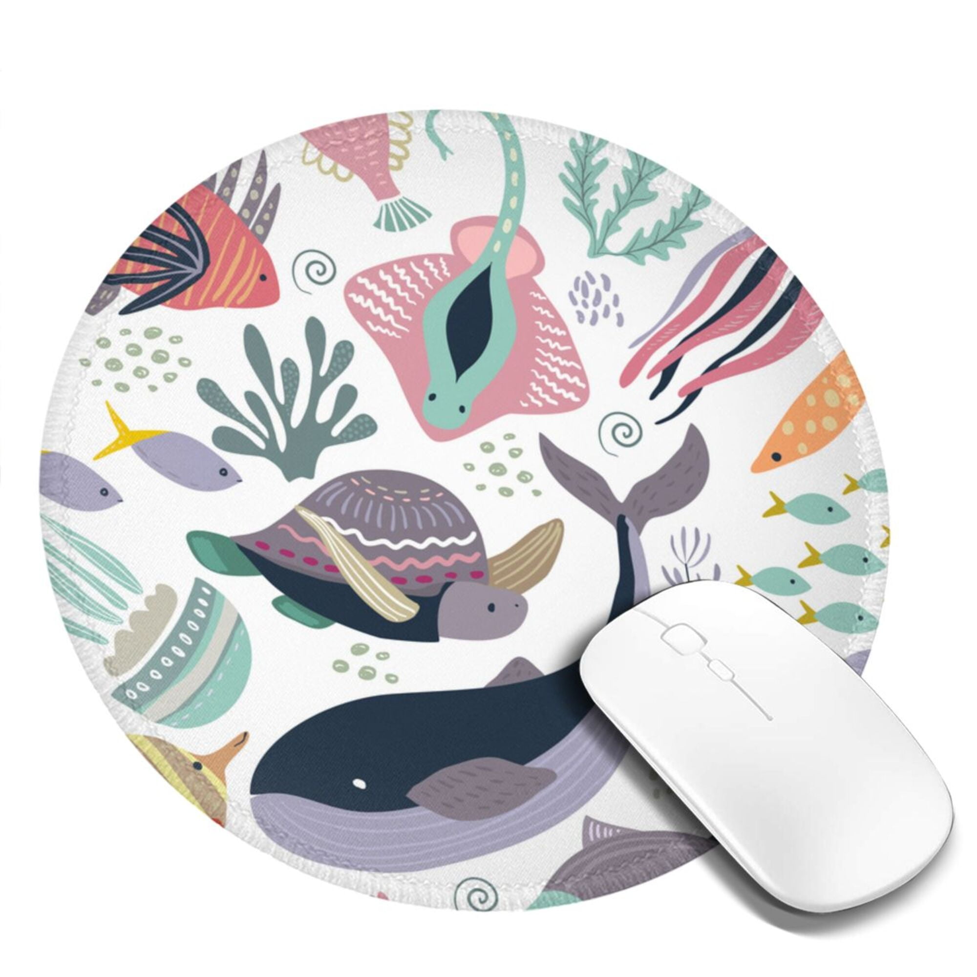 Round Mouse Pad Cartoon Ocean World Non-Slip Rubber(8" Inch)Mouse Mat ...