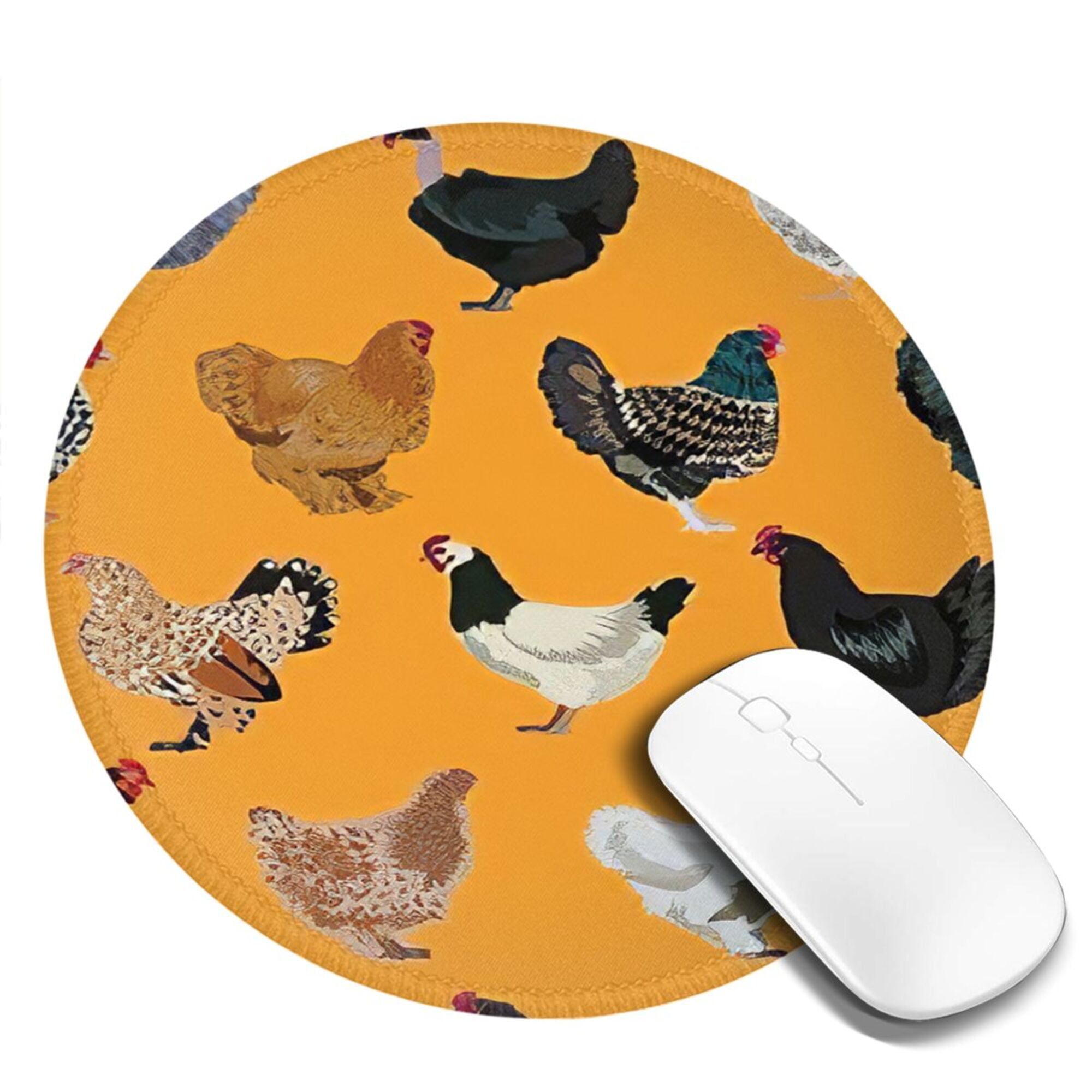 Round Mouse Pad Chicken Breeds Farm Farmhouse Birds Orange Non-Slip ...