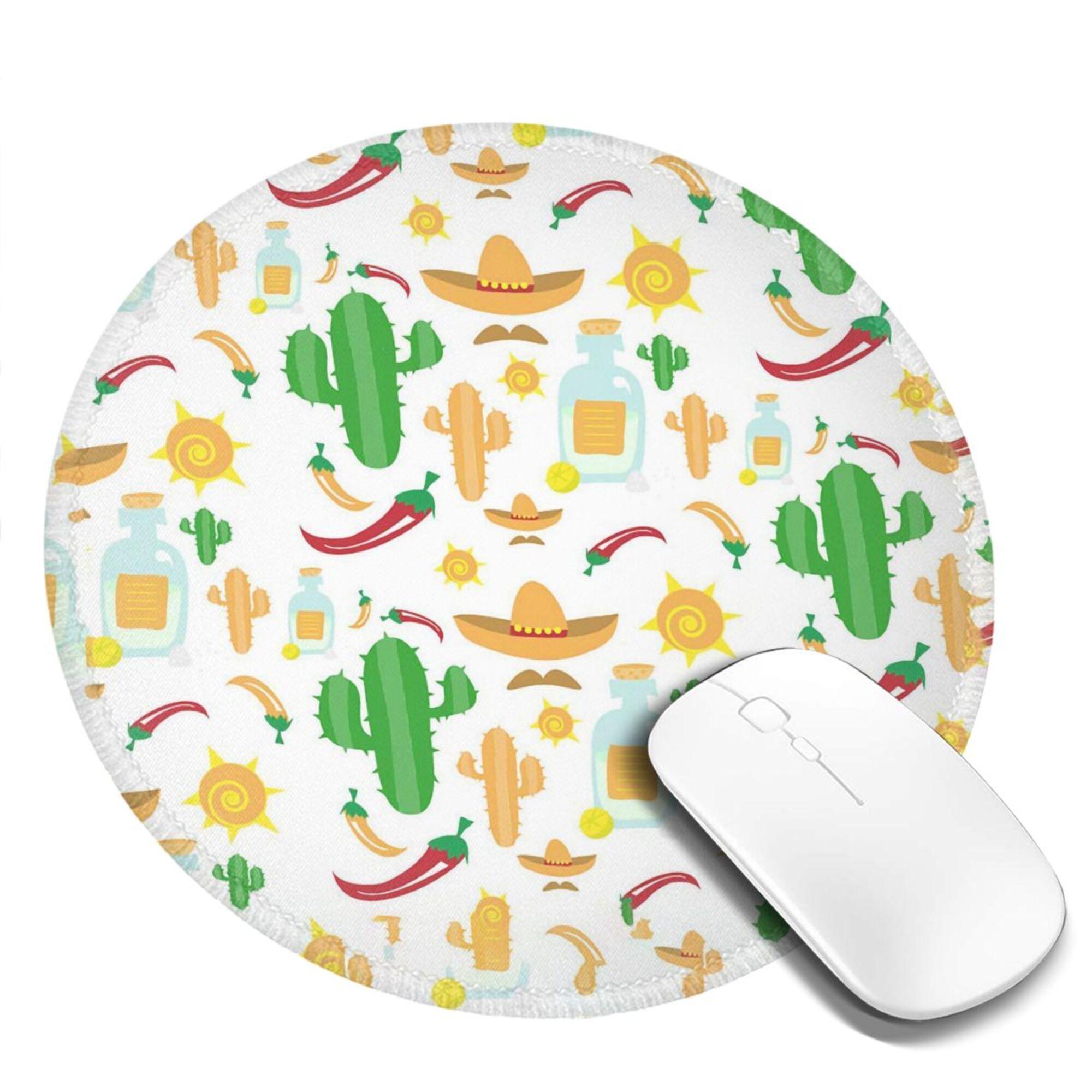 Round Mouse Pad Cute Cactus Mexican Vector Graphics Non-Slip Rubber(8 ...