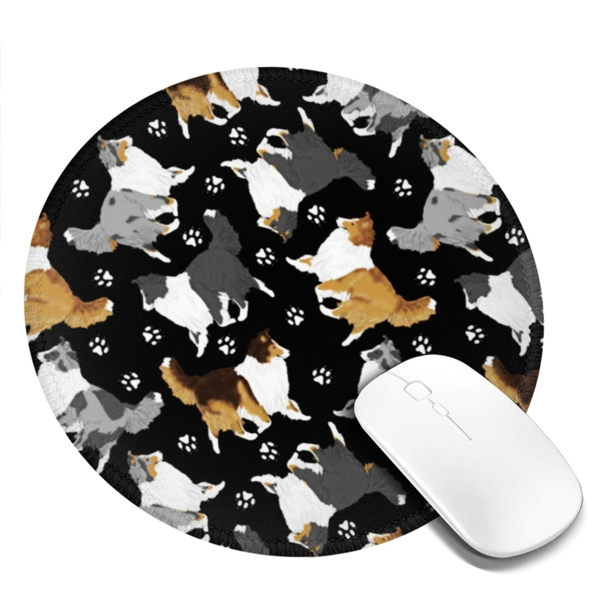 Round Mouse Pad Cute Dog Paw Prints Black Background-Cute Dog Paw ...
