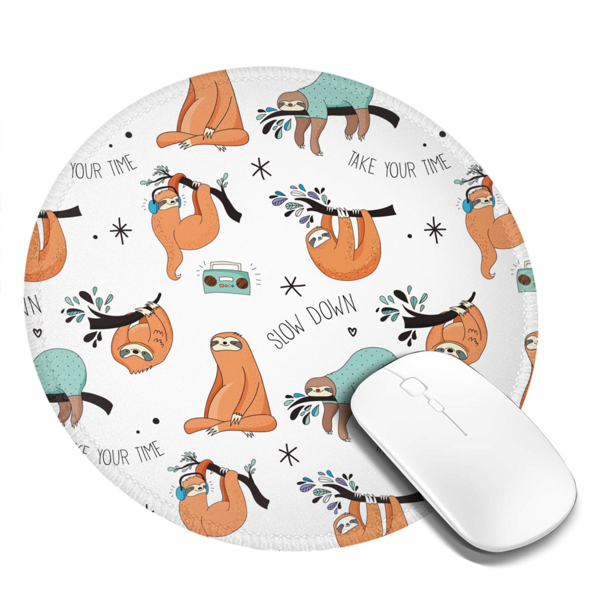 Round Mouse Pad Cute Sloths Animal Non-Slip Rubber(8" Inch)Mouse Mat ...
