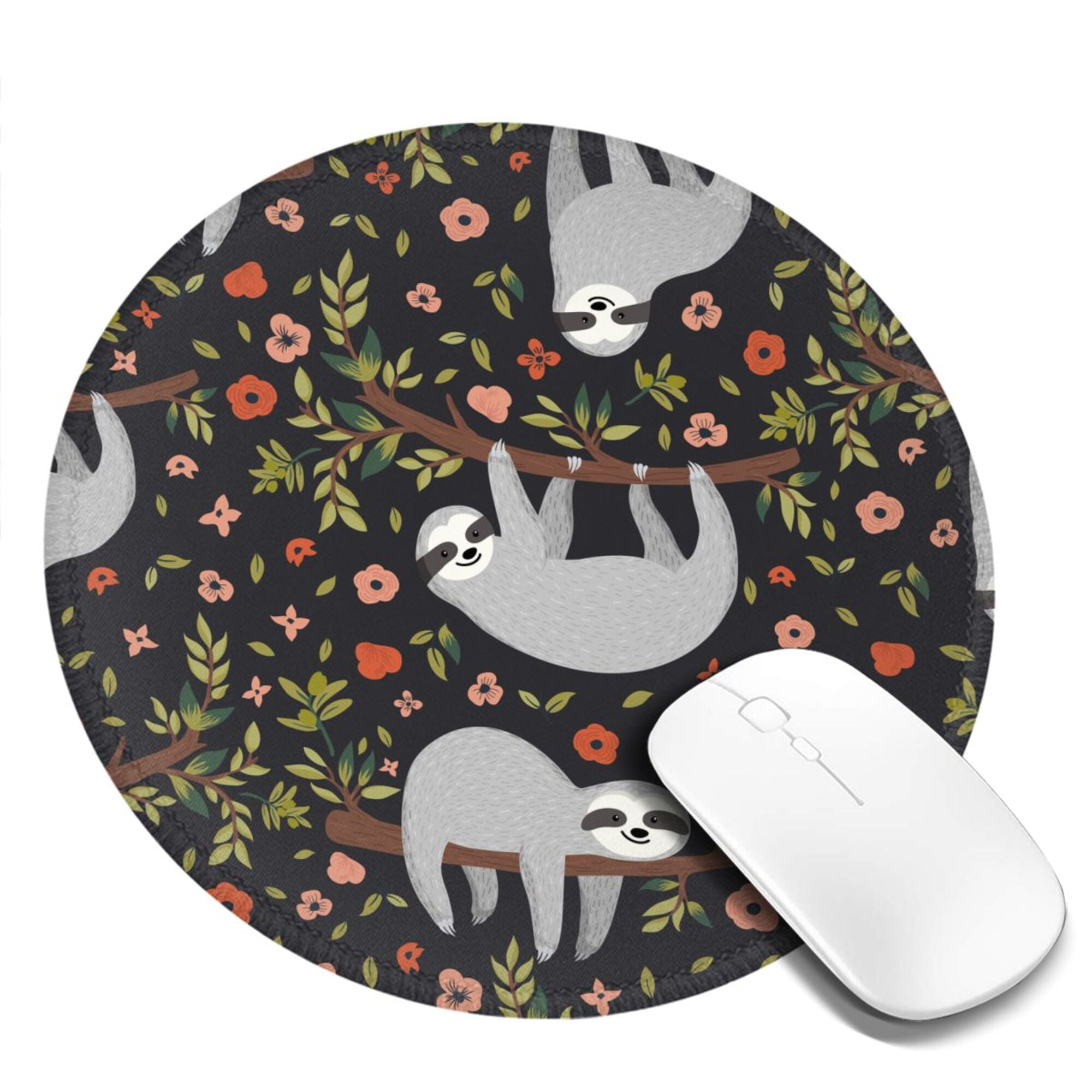 Round Mouse Pad Cute Sloths Animal Non-Slip Rubber(8" Inch)Mouse Mat ...