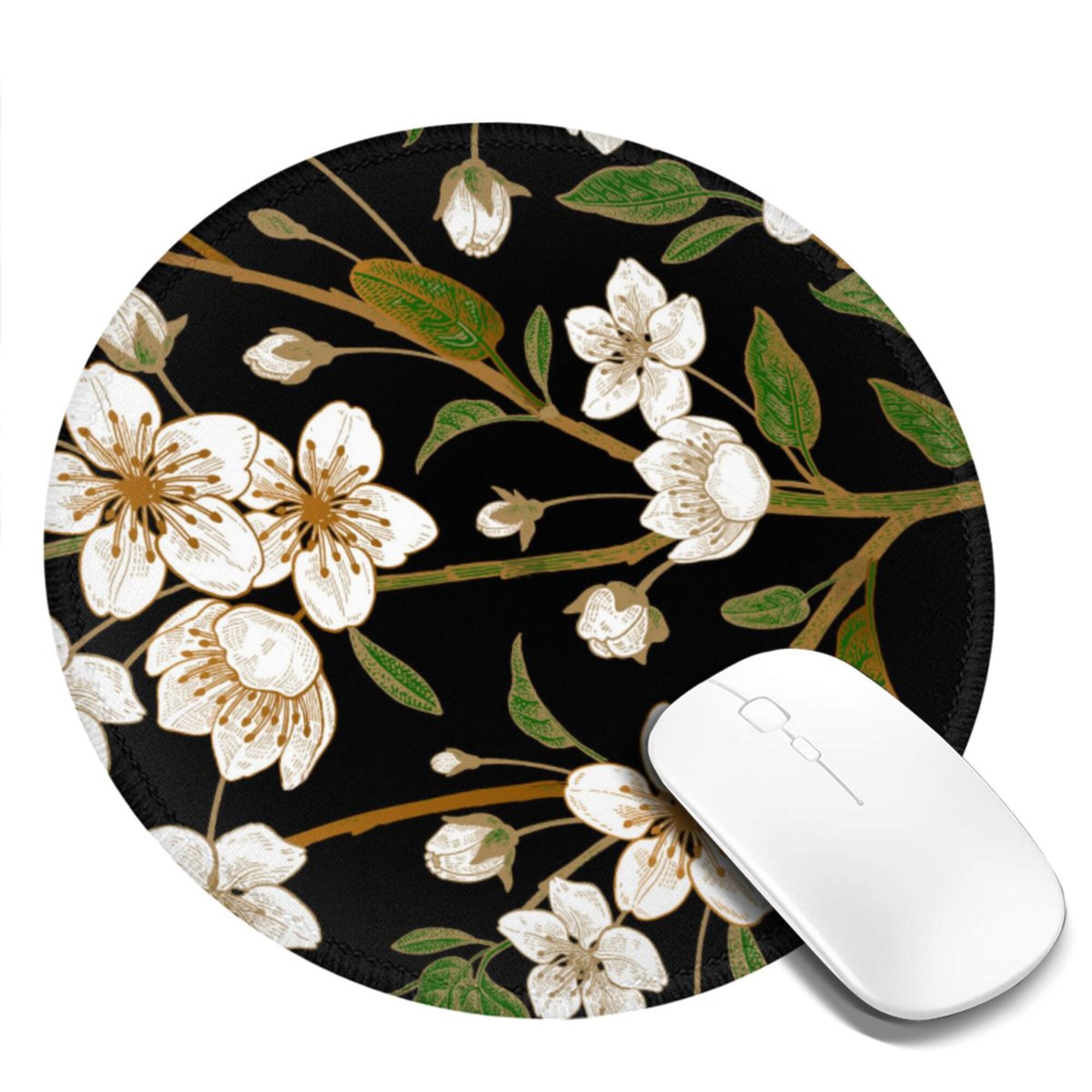 Round Mouse Pad Dark Black Background Magic Flowers Non-Slip Rubber(8 ...