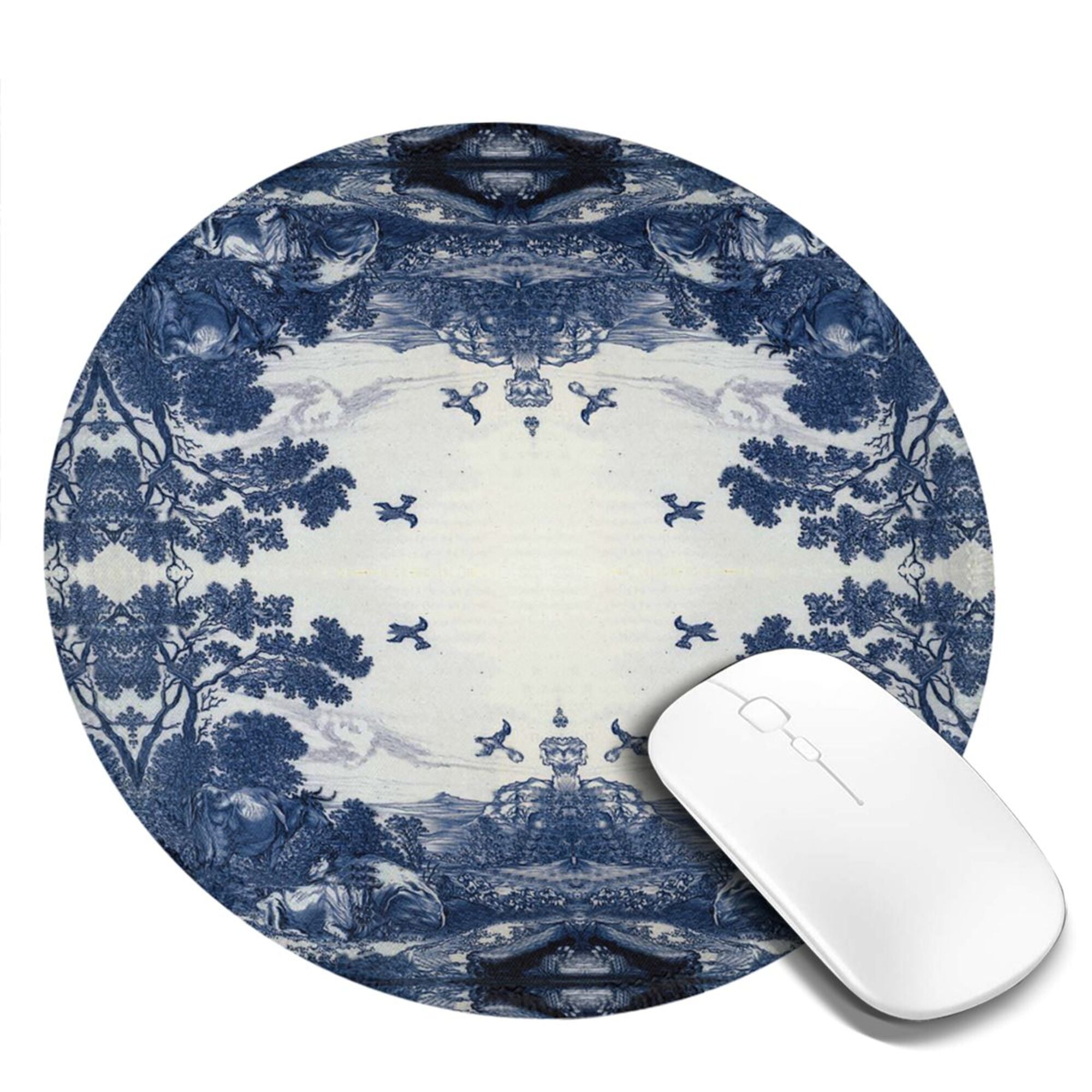 Round Mouse Pad Delft Blue Ceramic Tile Inspired Pattern Non-Slip ...