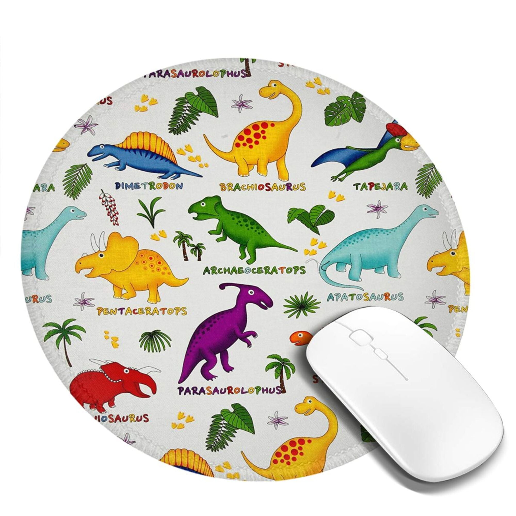 Round Mouse Pad Dinosaur Colorful Zoo Non-Slip Rubber(8" Inch)Mouse Mat ...