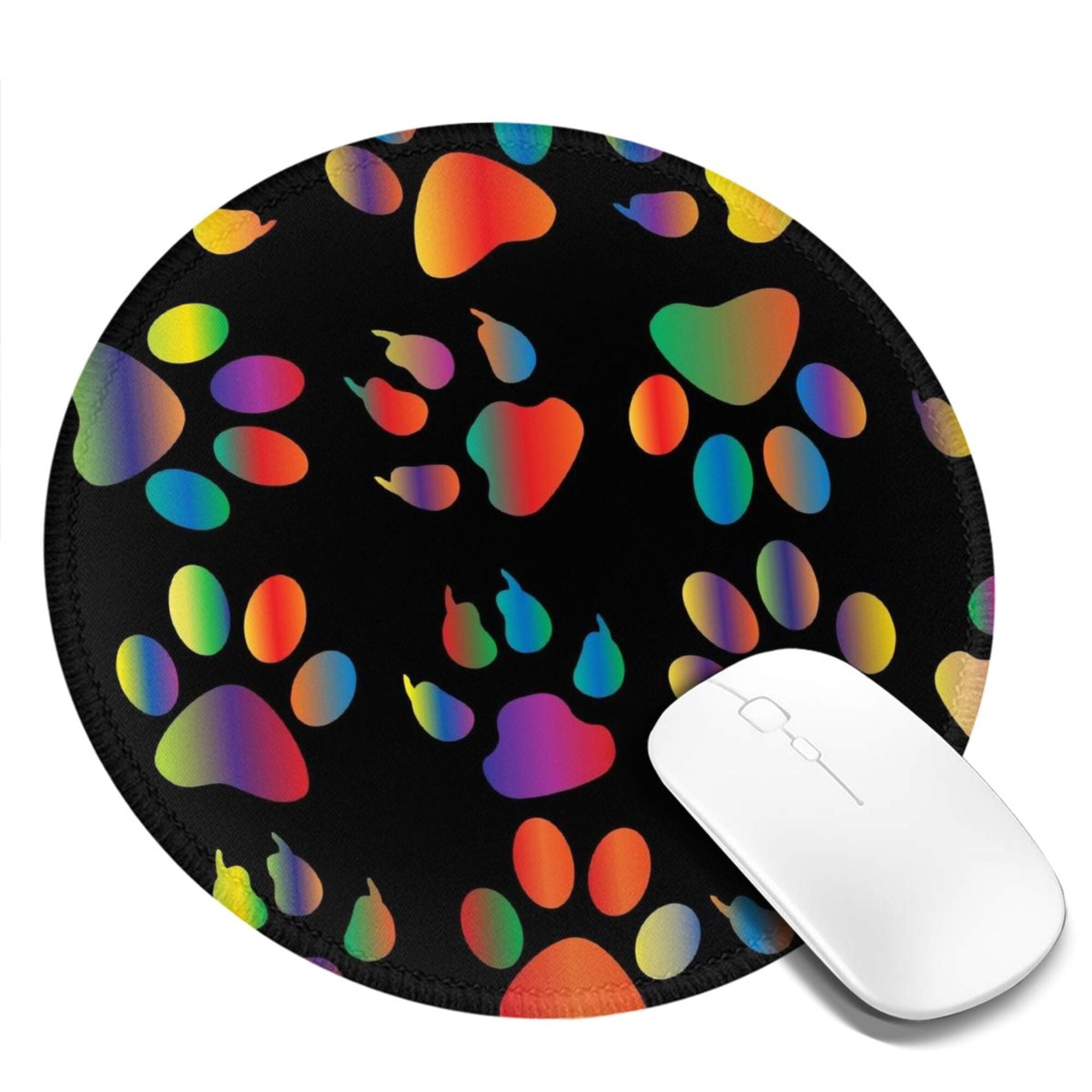 Round Mouse Pad Golden Glitter Dog Paw Print Gold Black Non-Slip Rubber ...