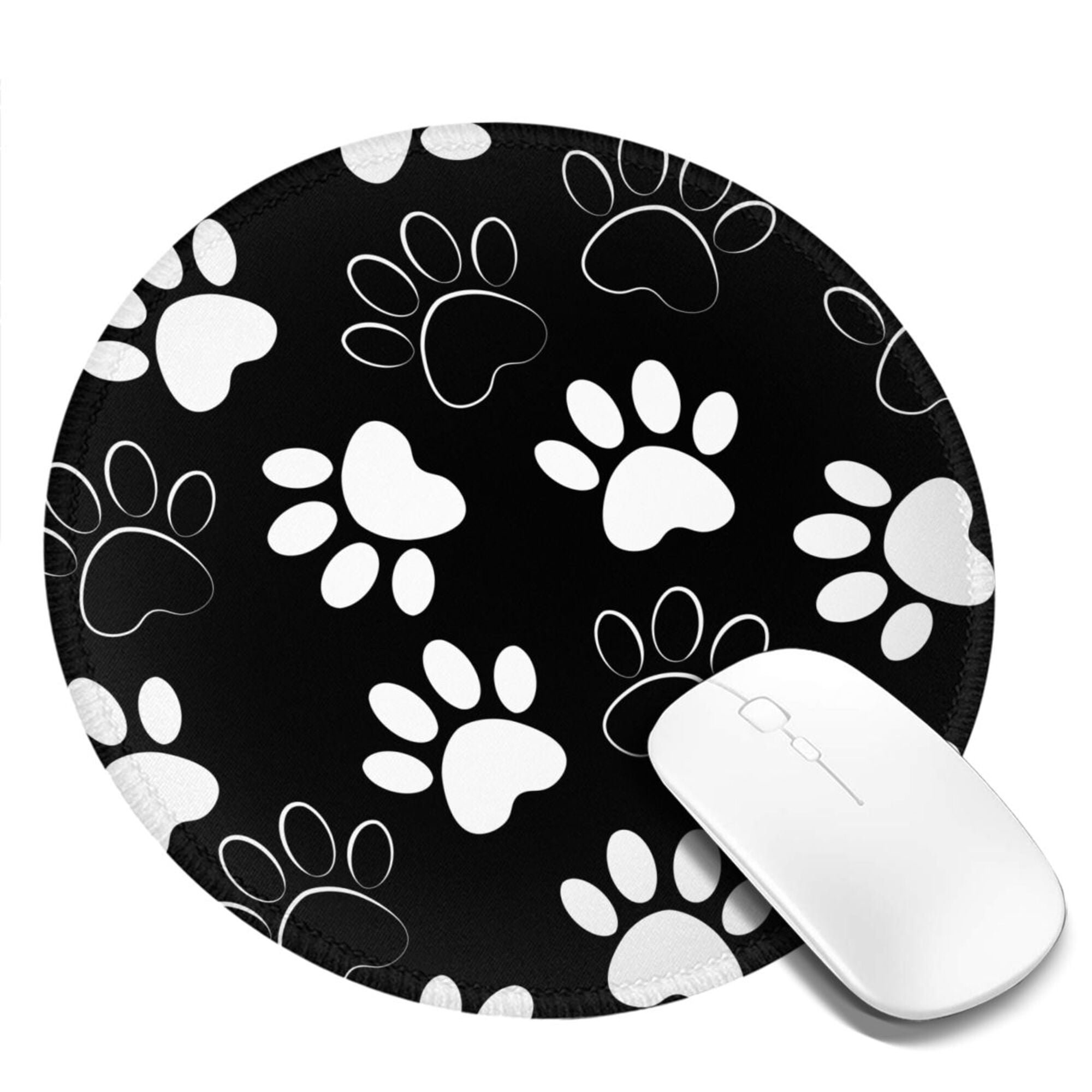 Round Mouse Pad Golden Glitter Dog Paw Print Non-Slip Rubber(8" Inch ...