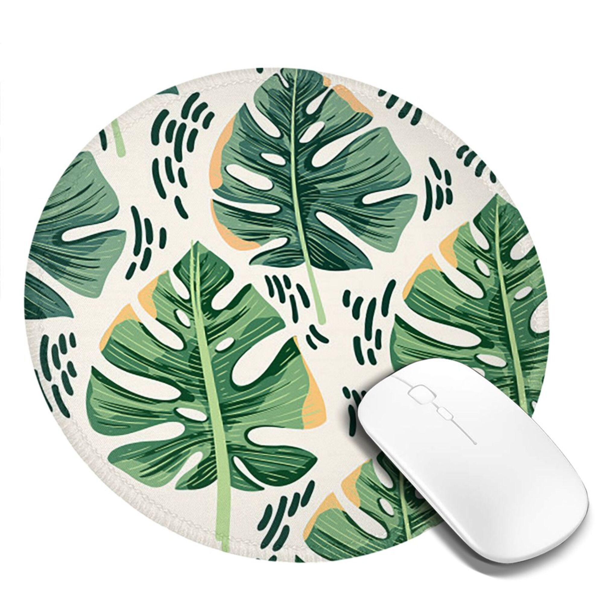 Round Mouse Pad Illustration of Tropical Jungle Leaves Non-Slip Rubber ...